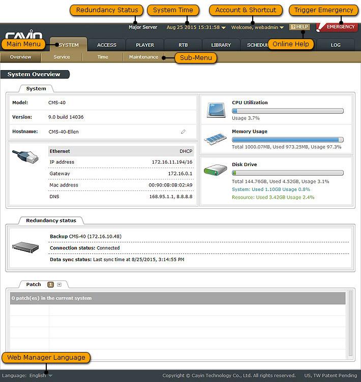 CAYIN CMS User Manuals - Introduction to User Interface