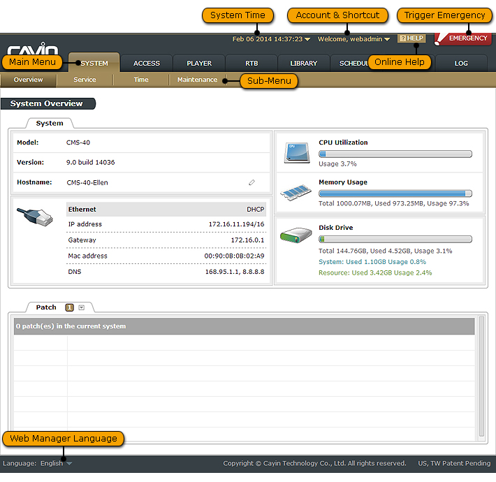CAYIN CMS User Manuals - Introduction to User Interface