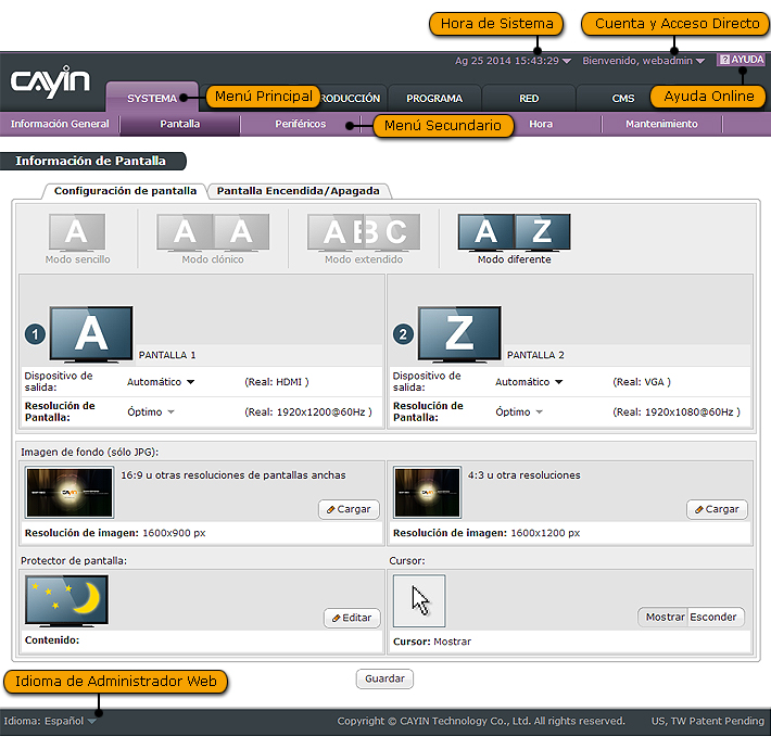 CAYIN SMP User Manuals - Introducción al Interfaz de Usuario